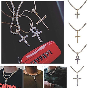 JINAO Gold Cross Necklace Iced Out Cubic Zirconia Round Cut Cross Pendant Necklace 18K Gold Plated Diamond Jewelry for Men Women with Stainless Rope Chain