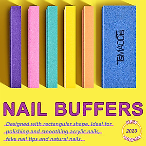 TsMADDTs Nail Files and Buffers Set with 6PCS Rectangular Buffers and 6PCS Black 100 180 Grit Files, Professional Nail Care Tools Kit for Women and Girls