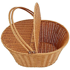Kovot Poly-Wicker Picnic Basket | Measures 16" x 13.5" x 7.5" | for Picnics, Parties and BBQs | Hand Woven Polypropylene Fibers That Will Last