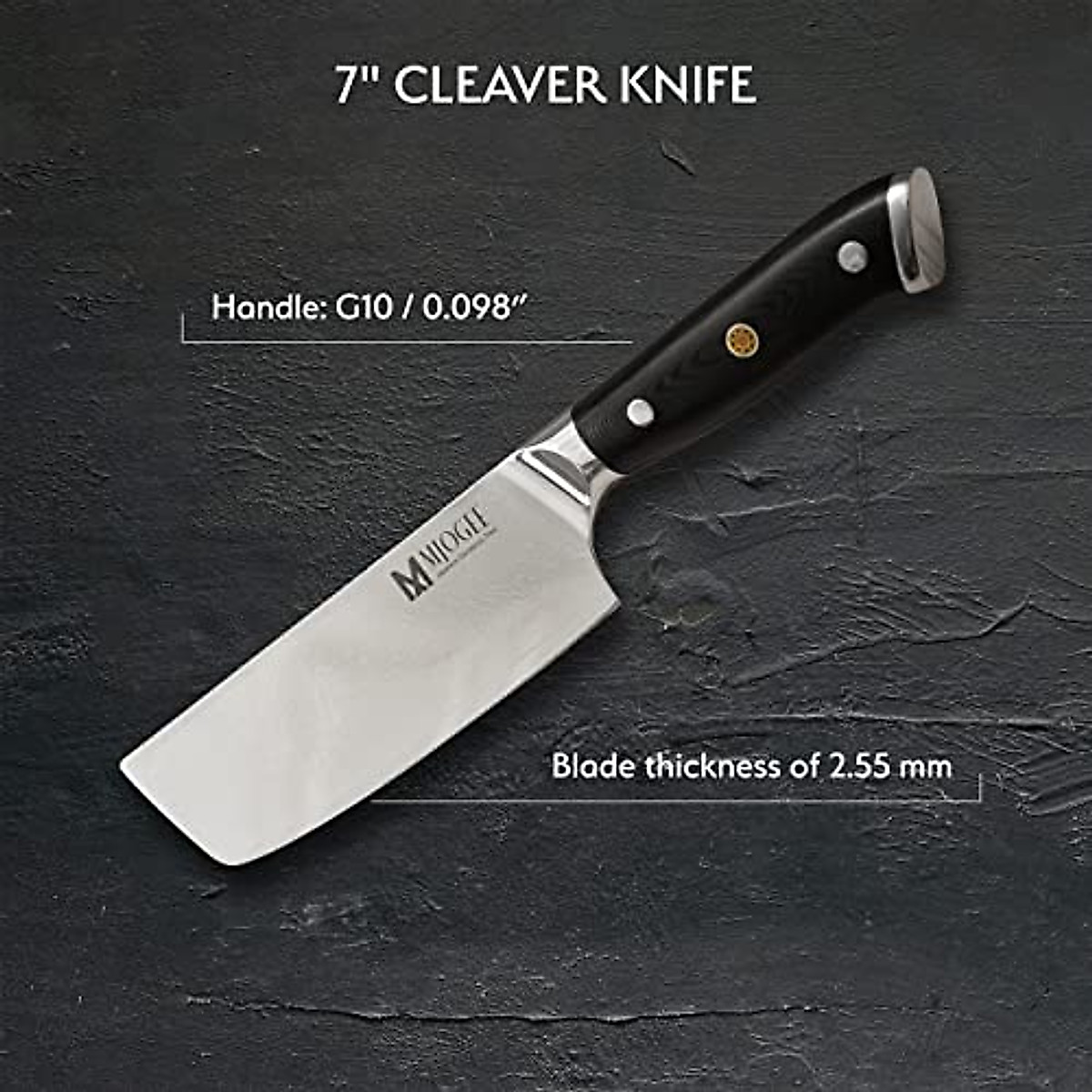 MJOGEE Damascus Chef Knife - Professional Japanese Chef Knife - Santoku Knife 7 inch - Carbon Steel Chef Knife - Vegetable Knife - Meat Slicing Knife - Nakiri Knife Japanese - Ergonomic Handle