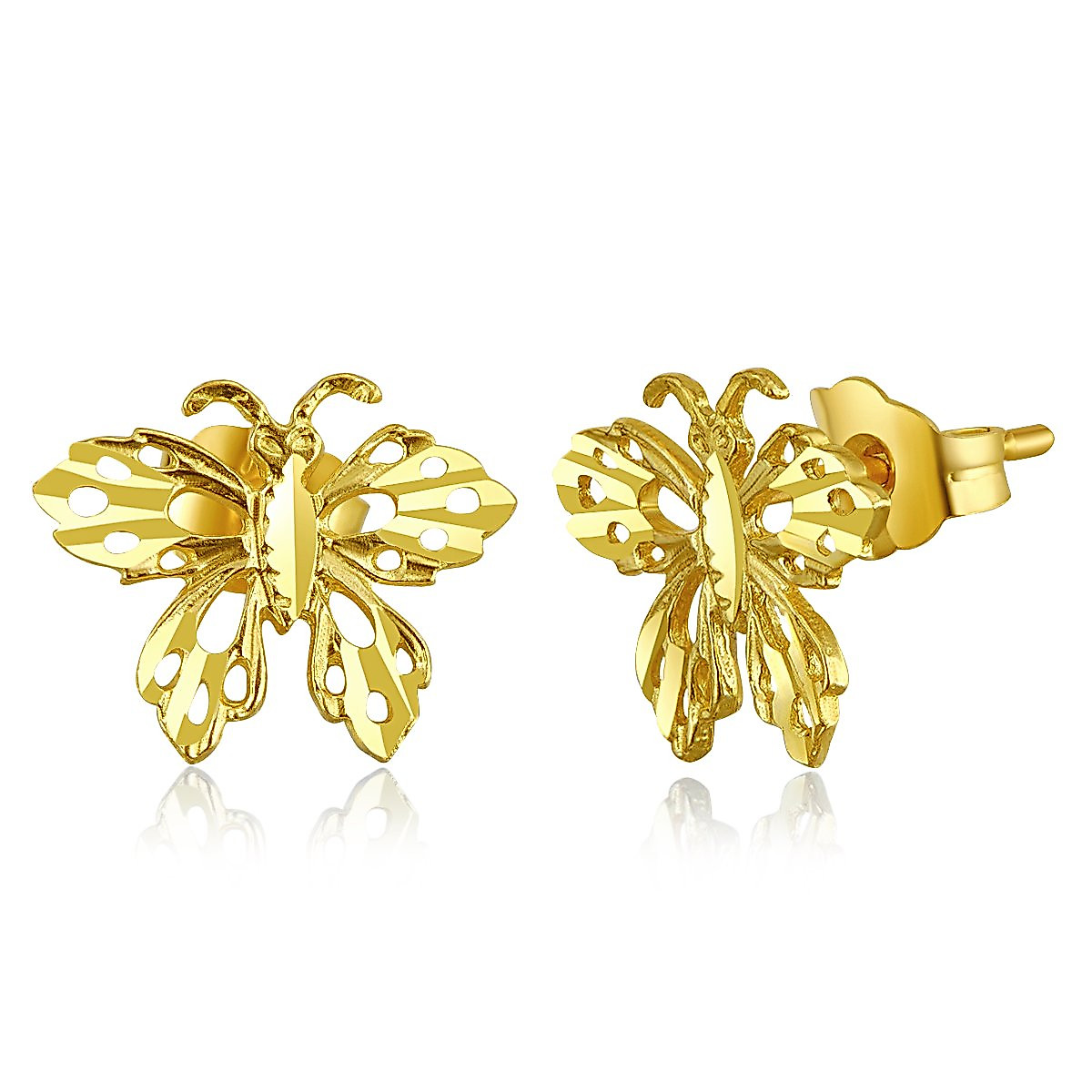14k REAL Yellow Gold Butterfly Stud Earrings (10 x 8 mm)
