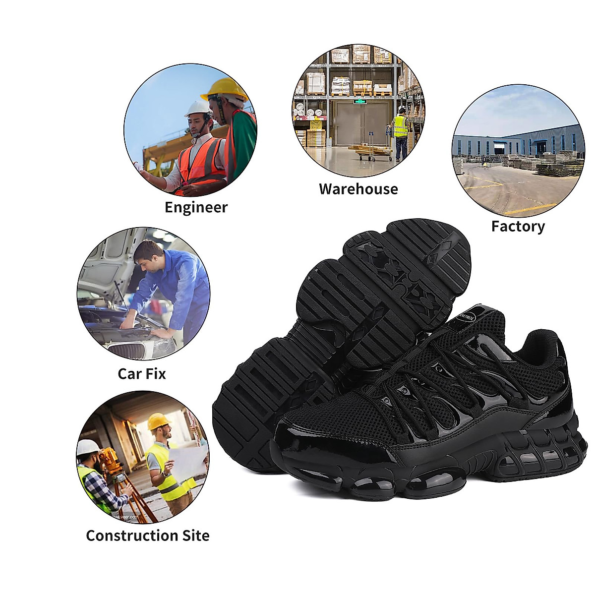 Steel Toe Shoes for Men Women Composite Toe Sneakers Safety Work Lightweight Comfortable Air Cushion Black Wide Utility Indestructible Industrial Construction Zapatos de seguridad para Hombres Mujer