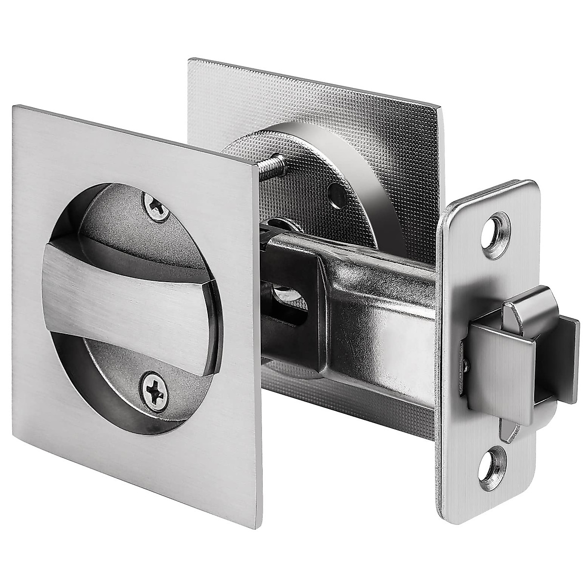 goldenwarm Pocket Door Lock, Satin Nickel Contemporary Privacy Square Pocket Door Hardware, Silver Sliding Pocket Door Lock(1 Pack)