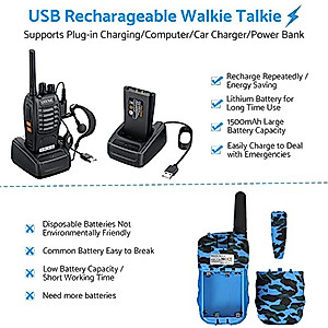 Walkie Talkies,eSynic 2Pcs Professional Rechargeable Walkie Talkies Long Range 2 Way Radio Handheld Wireless Walkie Talkies for Adults Supports VOX 16 Channel with LED Light Original Earpieces etc