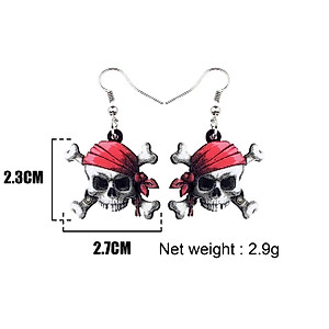 NEWEI Acrylic Halloween Sweet Pirate Skull Earrings Drop Dangle Fashion Charms Jewelry For Women Gift (Multicolor)