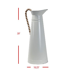 Foreside Home and Garden White Modern Decorative Pitcher Vase with Wood Bead Handle