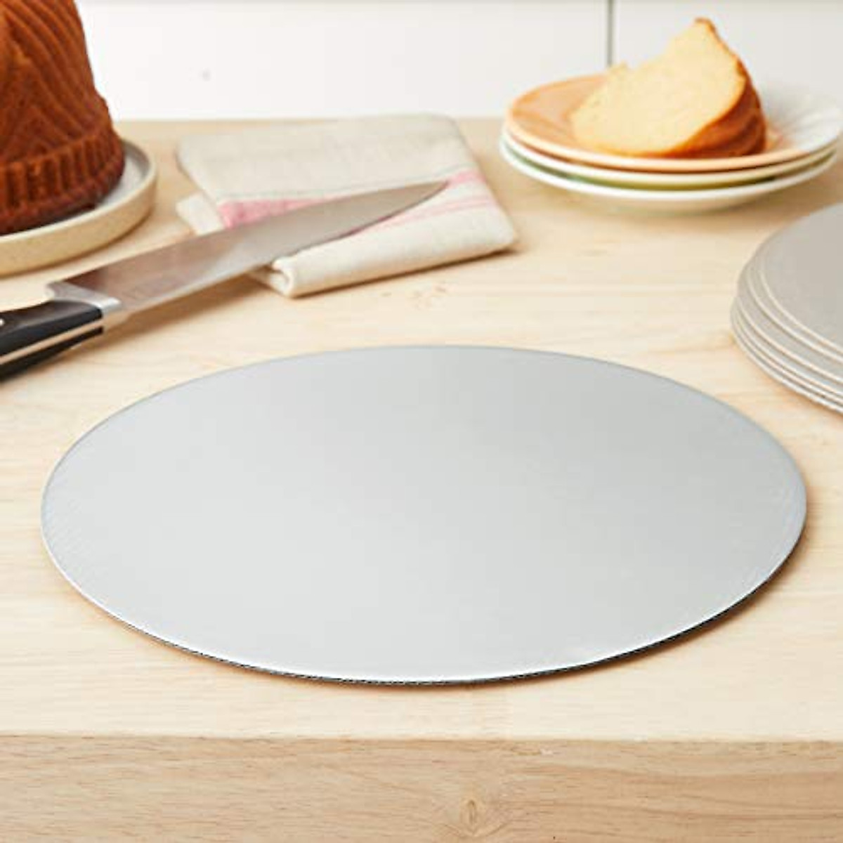 Fox Run 12-Piece Cardboard Scalloped Cake Circle Base, 10 x 10 x 0.25 inches, Silver
