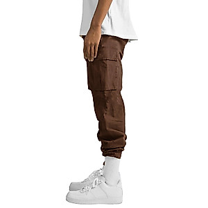 THWEI Mens Cargo Pants Casual Joggers Athletic Pants Cotton Loose Straight Sweatpants Brown L