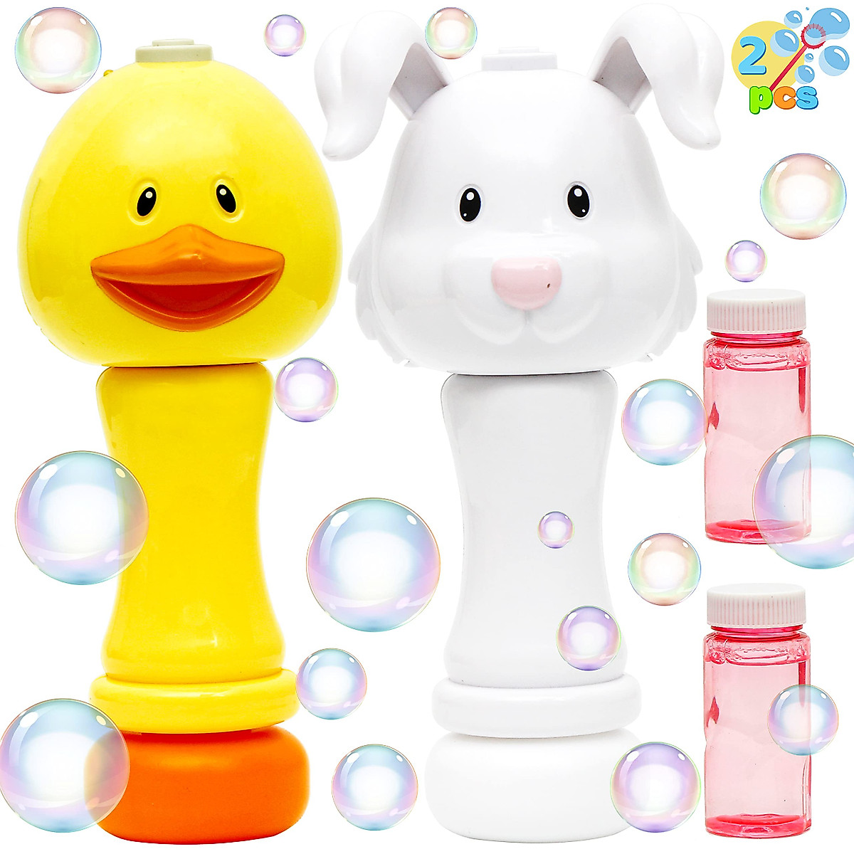 JOYIN 2 Packs Duck Bunny Bubble Wands with 2 Bottle of Bubble Solution (50ml) for Kids & Toddlers, Outdoor Party Supplies, Weddings, Gifts, Summer Toy, Easter