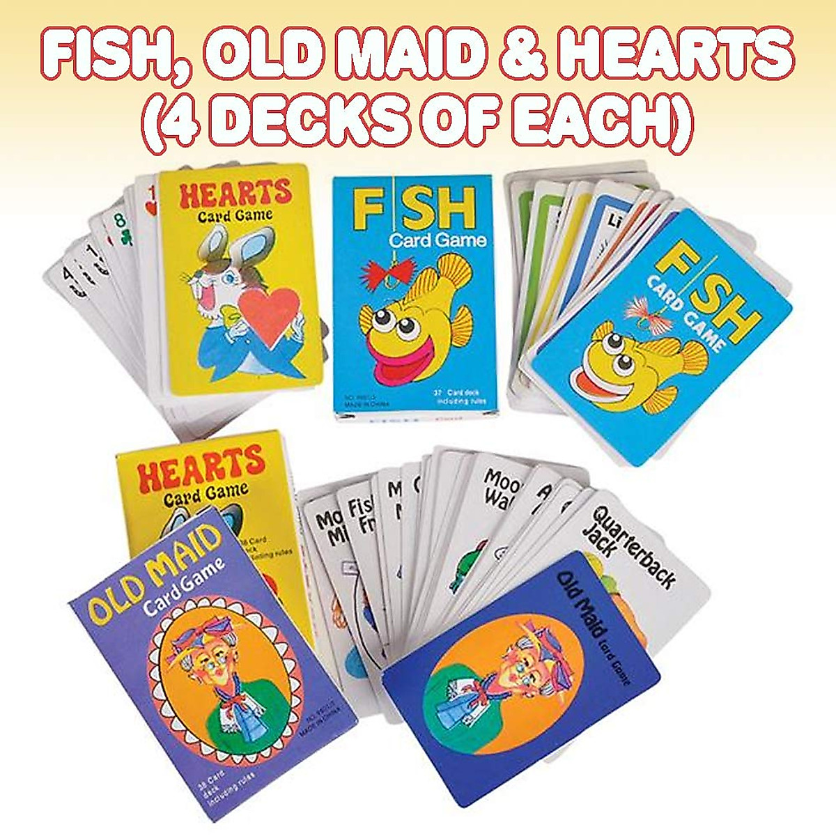 Gamie Classic Playing Card Game Set for Kids - 12 Decks - Includes Hearts, Go Fish, and Old Maid - Fun Educational Tool - Party Favor for Boys & Girls, Goody Bag Filler, Stocking Stuffer