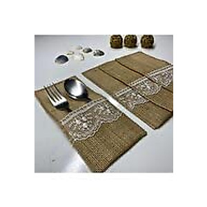 meditroia (Troia Textil(12,Pieces) Burlap Cutlery Holders Lace Utensil Pouch Knifes Forks Bag for Vintage Natural Wedding (4x8inch)
