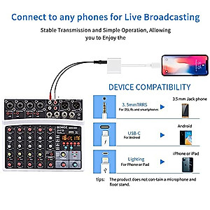 BOMGE 6 Channel Audio Sound Mixer - Professional Digital DJ Mixing Console for Live Streaming, Karaoke and Stereo Recording - With PC Computer Record Playback/Bluetooth/MP3/USB/48V /16 DSP Echo