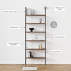 Nathan James Theo 6-Shelf Tall Bookcase, Wall Mount Bookshelf with Reclaimed Wood and Industrial Metal Frame, Oak/Black