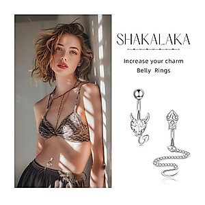 Shakalaka 9pcs Surgical Steel Belly Button Ring for Women Belly Piercing Dangling Cute Heart Butterfly Navel Rings Pack Silver Color