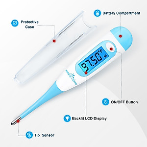 Easy@Home Digital Basal Thermometer with Blue Backlight LCD Display, 1/100th Degree High Precision and Memory Recall, NOT Bluetooth Enabled, Upgraded EBT-100B(Blue)