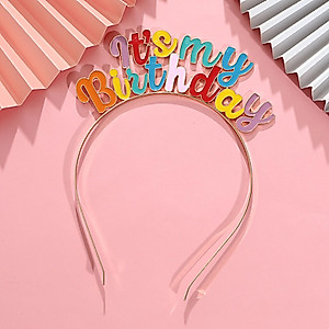 DOINIDAMI Birthday Crown for Girl, Multicolour Colorful Headbands for Women,Gold Double Tiara Princess Queen Party Gifts Decorations Supplies,16,18,21,30,40,50 or Any Other Birthday Party