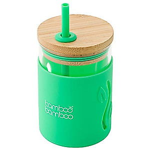 bamboo bamboo Toddler Sippy Cup with Straw and Lid, Transition Drinking Cup for Kids Holds 11.8 oz of Milk, Juice, Water or Smoothies – Glass Kids Cup with Impact-Resistant Silicone Sleeve and Straw