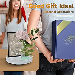 9" Oak Bathroom Vanity Tray Turntable for Perfume Candle, Round Wooden Decorative Tray for Kitchen Sink Countertop Organizer, Bathroom Counter Organizer for Skincare Makeup, Rustic White