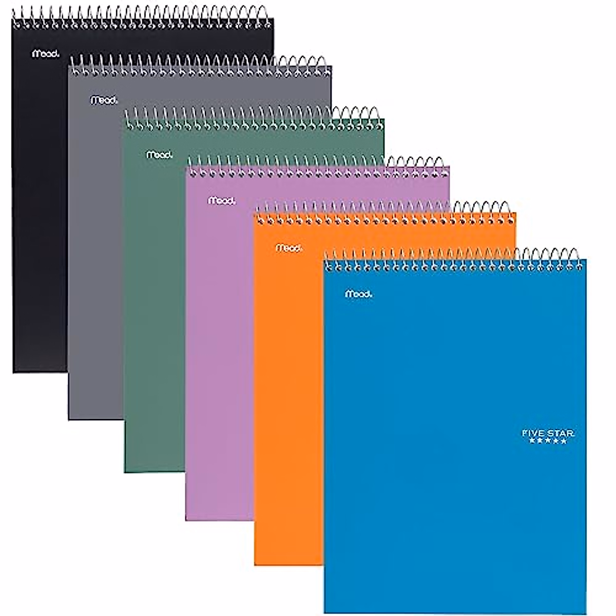Five Star Top Bound Notebooks, 6 Pack, 1-Subject, College Ruled Paper, Fights Ink Bleed, Water Resistant Cover, 11" x 8-1/2", 100 Sheets, Assorted Colors (73525)
