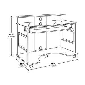 OSP Home Furnishings Vision Glass Multi-Media Home Office Rolling Desk, Black