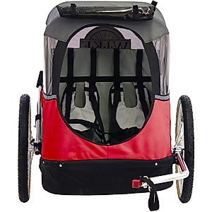 WIKE Children's Junior Bike Trailer: for 1-2 Kids Under 3'10"/100lbs max - Built-in roll cage, Stainless Steel towbar, 5-Point Restraints, Large Cargo Space, roll-up Bug and rain Screens, Safety Flag
