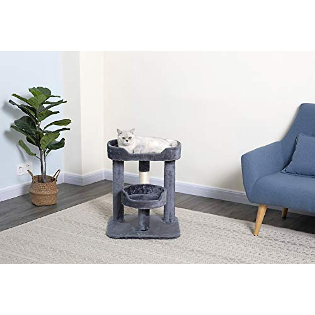 Go Pet Club 23" Cat Tree Scratcher Kitty Condo Kitten Furniture with Two Elevated Perch Beds and Large Base for Indoor Cats, Gray