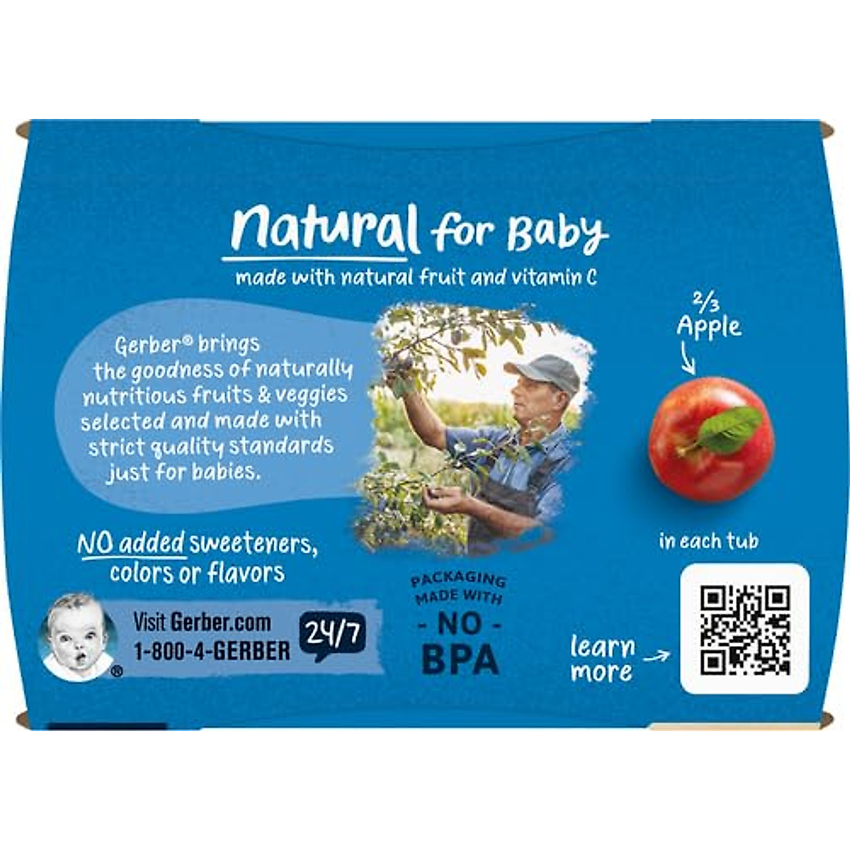 Gerber Baby Food Apple, 4 Oz, 2 Ct Tubs
