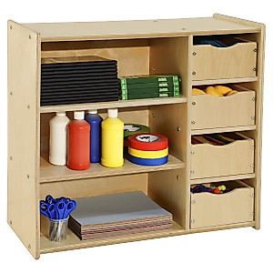 Contender Kids Bookshelf with Drawers, Wooden Bookcase Organizer for Daycare, Classroom, and Home, 3-Shelf for Toddlers and Preschool Books, Toys, and Supplies