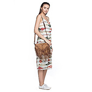 ZLYC Women Handmade Dip Dye Leather Fringe Bohemian Tassel Bag Studed Cross Body Bag, Brown