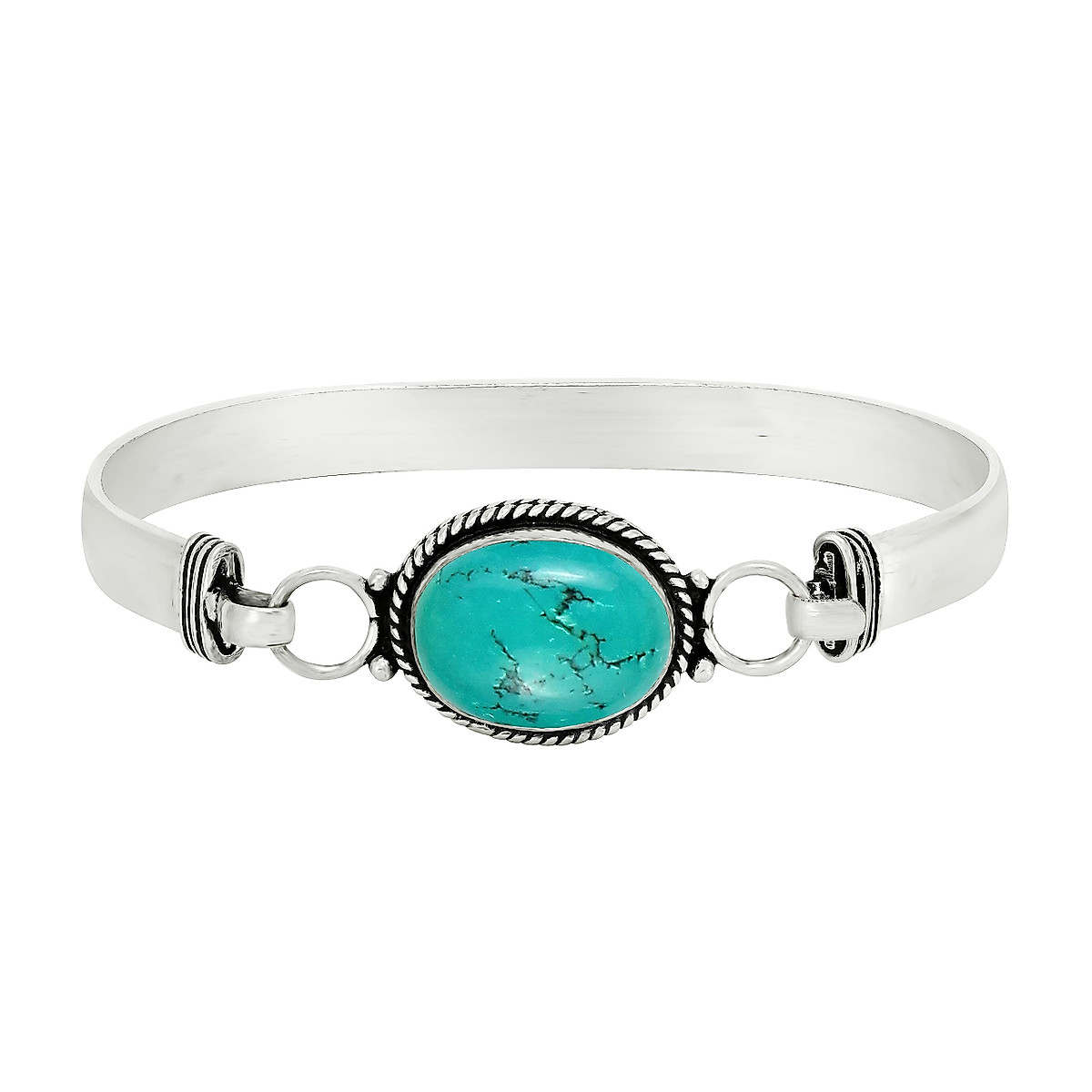 8.80 Cts Turquoise Bangle For Women Silver Overlay Handmade Vintage Boho Style Jewelry Mother's Day Gifts For Mom Wife