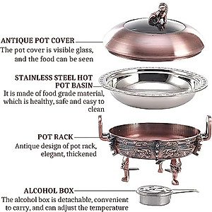 Round Chafing Dish Set for Wedding Banquets Party, Stainless Steel Chafing Buffet Server Warming Tray, with Food Pan, Frame, Lid and Fuel Holder (Color : Red Copper, Size : 28cm)