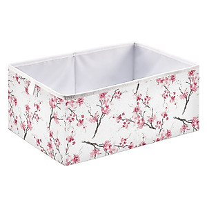 Cherry Blossom Flower Cube Storage Bin Collapsible Storage Bins Waterproof Toy Basket for Cube Organizer Bins for Kids Girls Boys Toys Book Office Home Shelf Closet - 11.02x11.02x11.02 in