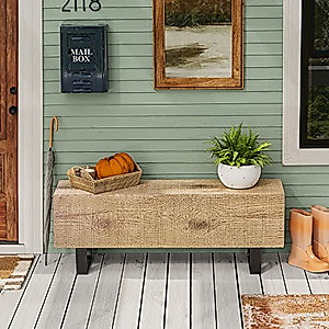COSIEST Patio Log Bench, Rectangular MgO Garden Bench, 48.4 x 11.8” Outdoor Bench, Rustic Bench for Yard or Lawn(Light Oak)