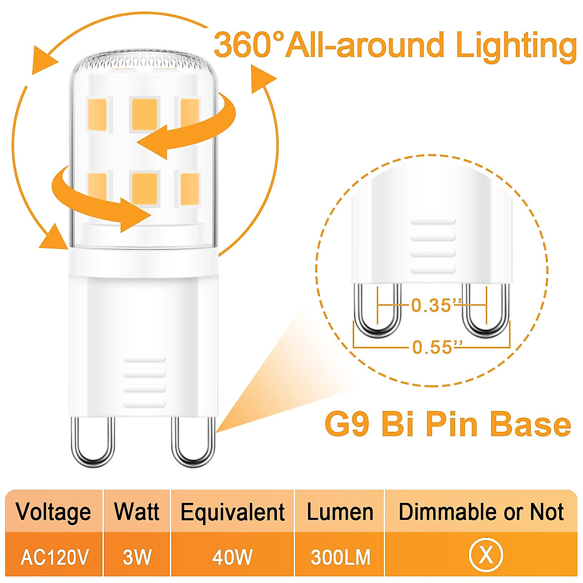 Marxlait 4 Pack G9 LED Bulb, 40 watt Halogen Replacement, Warm White 2700K, Non-dimmable T4 LED Bulb, G9 Bi Pin Base, 120V Small Light Bulbs for Chandelier, Bathroom Vanity Light Fixture
