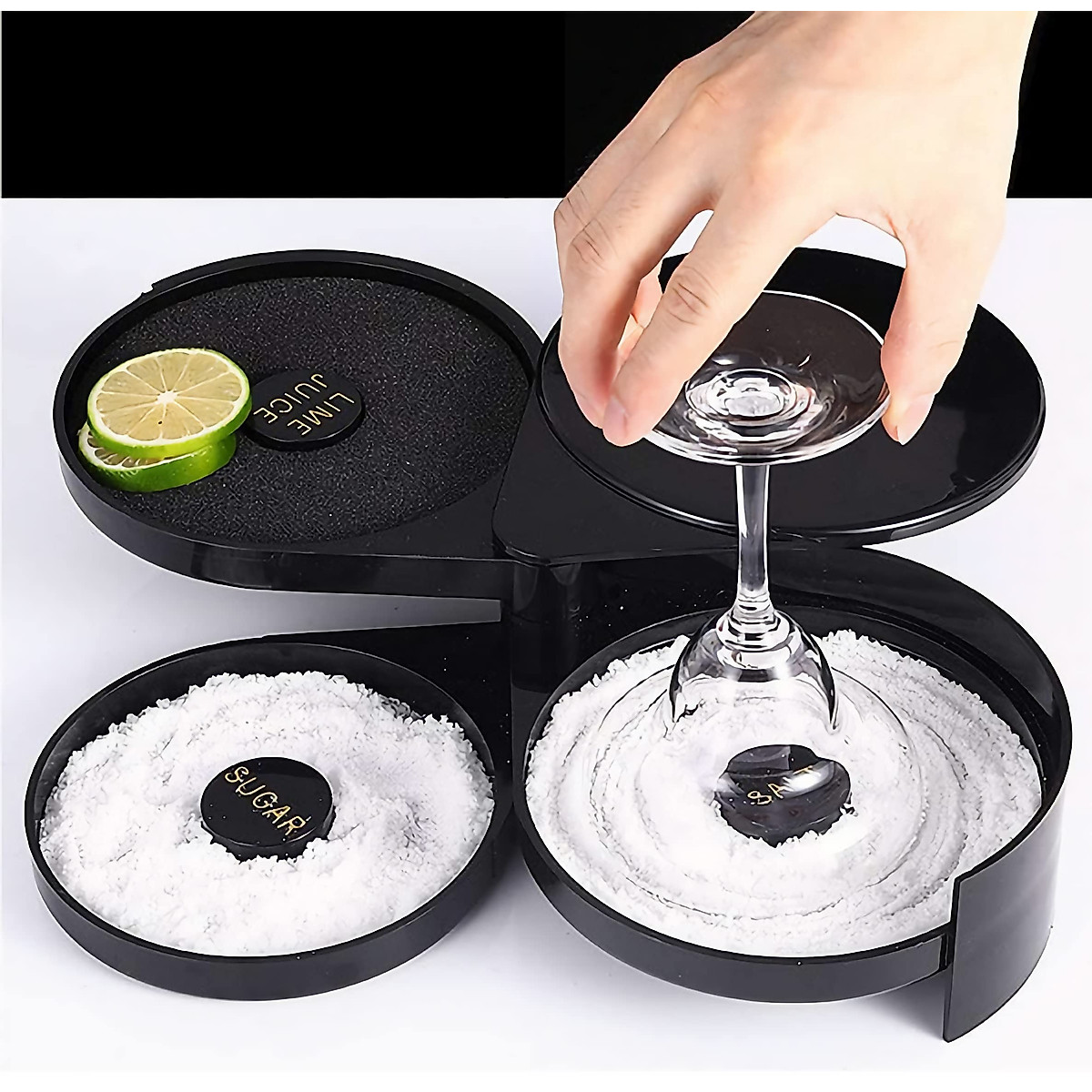3 Tier Bar Glass Rimmer Bartender Tool with Sponge,Margarita Salt Rimmer,Margarita Salt Rimmer Set,Salt Box Spice Container,Bar Tools,Bartender Accessories