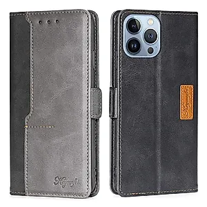 Fansipro Wallet Folio Case for Oppo Reno 2 Z, Premium PU Leather Slim Fit Cover for Reno 2 Z, 2 Card Slots, Friendly Fit, Black & Gray