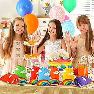 24 Pcs Rainbow Gift Bags with Drawstring Party Favor Bag Birthday Supplies Candy Goodie Treat Bag for Birthday Baby Shower Wedding (5 x 7 Inch)