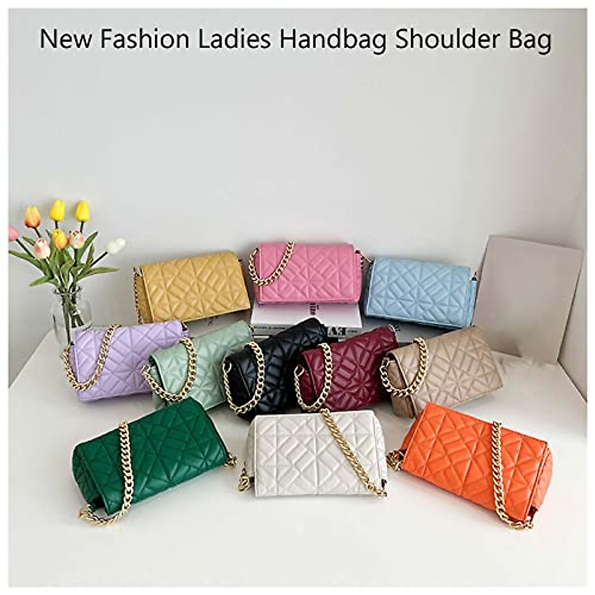 Ladies Shoulder Bag-Black Shoulder Bag Messenger Bag Lingge Chain Bag Small Square Bag Envelope Womens Bag-Suitable for Shopping Banquets, Etc.