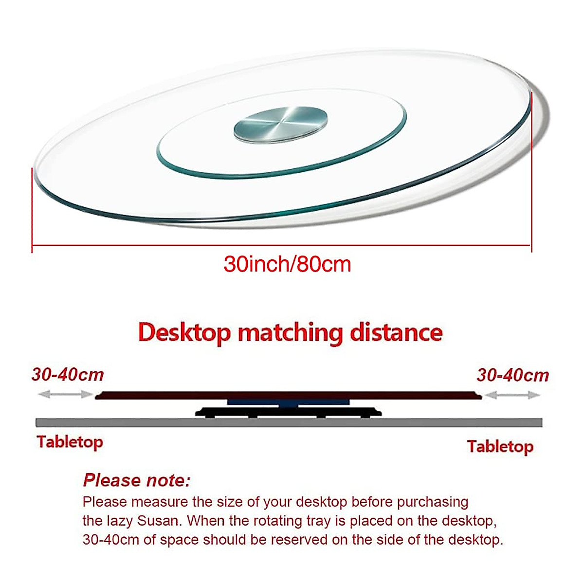 30" Glass Lazy Susan Turntable Dining Table Centerpiece Large Tabletop Rotating Tray Clear Serving Plate Round