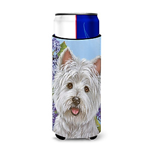 Caroline's Treasures PPP3210MUK Westie Hydrangea Ultra Hugger for slim cans Can Cooler Sleeve Hugger Machine Washable Drink Sleeve Hugger Collapsible Insulator Beverage Insulated Holder