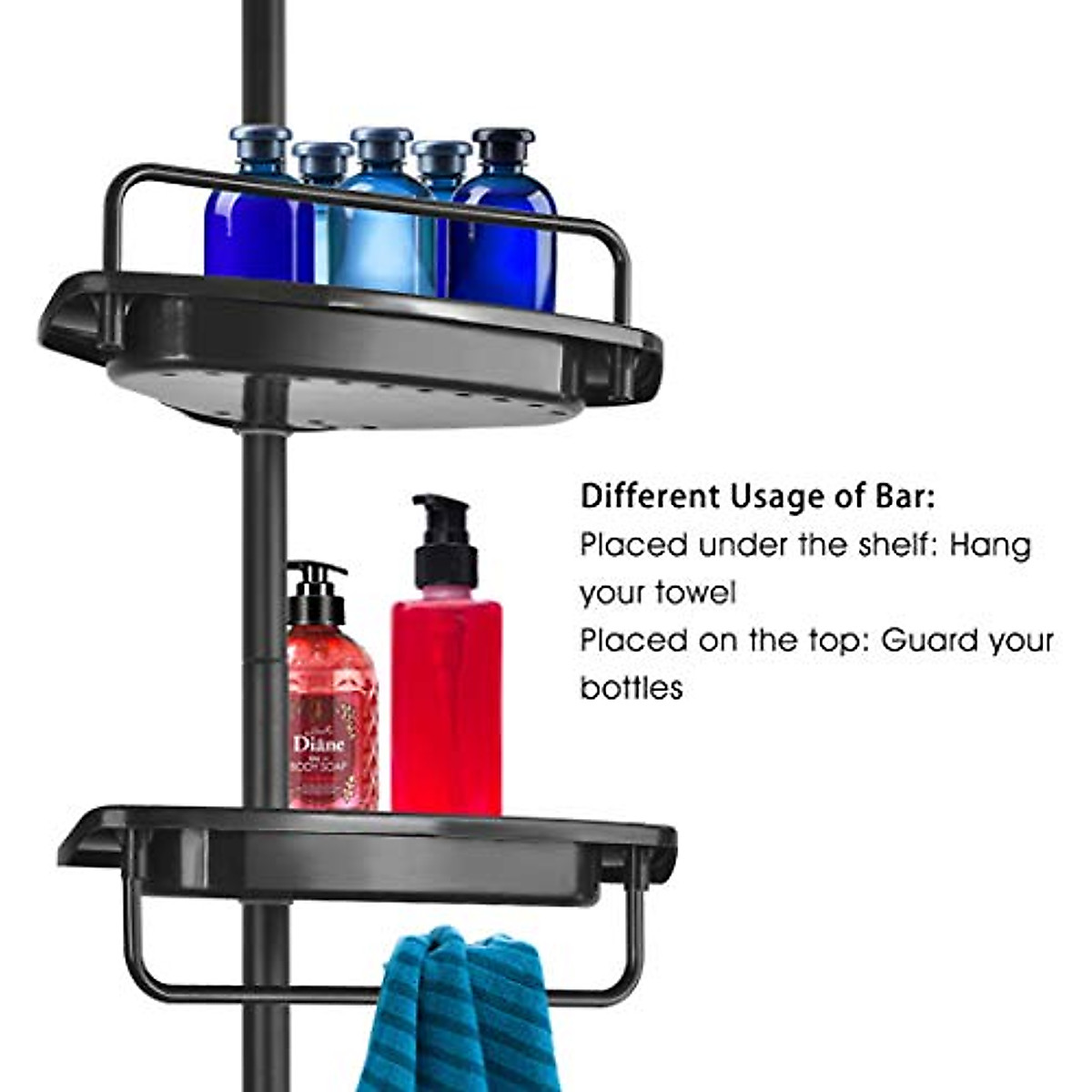 Vailge Constant Tension Corner Shower Caddy, Stainless Steel Pole, 5-Shelf, Rustproof, Strong and Sturdy, Black
