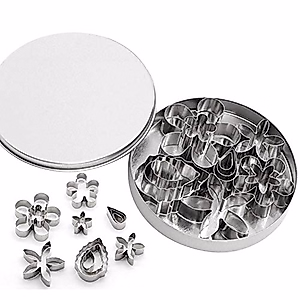 KeyZone 12 Pcs Small Stainless Steel Flower & Leaf Cookie Cutter Set Fondant Biscuit Cutter Cake Molds DIY Tools