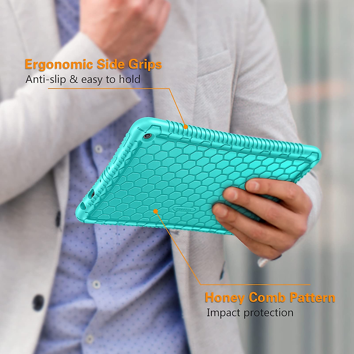 Fintie Silicone Case for Fire HD 10 and Fire HD 10 Plus Tablet (Only Compatible with 11th Generation 2021 Release) - [Honey Comb] Light Weight Shock Proof Back Cover, Mint Green