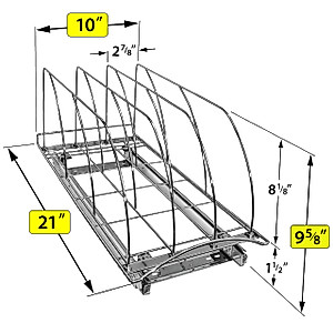 Lynk Professional® Slide Out Cutting Board, Bakeware, and Tray Organizer - Pull Out Kitchen Cabinet Organizer - 10 inch wide x 21 inch deep - Chrome