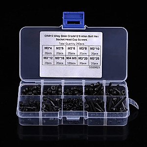 M3 Hex Socket Head Machine Screws, Stainless Steel Hex Socket Screws Assortment Kit, 280PCS