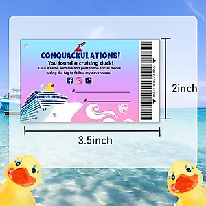 Cruising Rubber Duck Tags, Duck Tags, Carnival Cruising Line Gold Sailing Card, Duck Duck Tags, Ducking Game Cards, 50 Pack, 3.5 x 2 inches, with Hole and Rubber Bands (Cruise Tags 7FDC223)