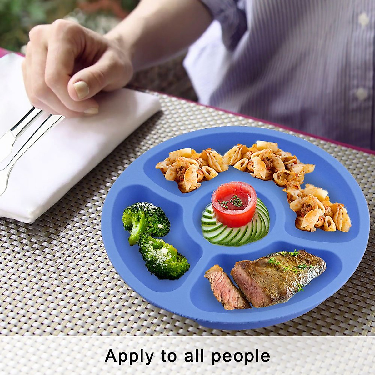 SILIVO 4 Pack Toddler Plates, Divided Plates for Adults and Kids - Silicone Sectional Serving Platters,Snack Serving Dishes for Parties