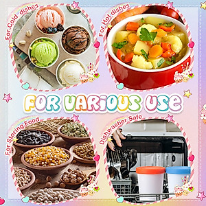 Amyhill 12 Pieces Ice Cream Containers 6 oz Reusable Storage Freezer Homemade Ice Cream Containers Freezer Storage Tubs with Silicone Lids Mini Tubs Frozen Yogurt Fit for Baby Food Freezer Storage