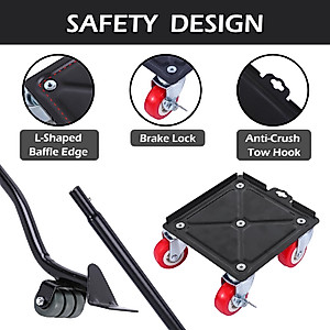 LOYAL TIGER Furniture Dolly,Furniture Mover Pro Set,Furniture Lifter with 5 360° Rotatable Rubber Universal Wheels，Carbon Steel Panel Furniture Movers，Maximum Load 2204LBS,Red.