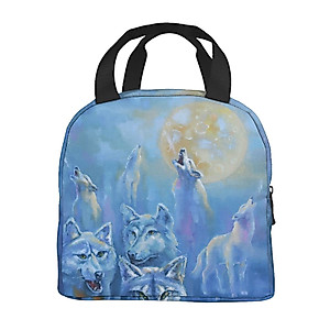 Aiojool Wolf Lunch Bag Insulated Lunch Box Reusable Cooler Thermal Meal Tote For Women Men